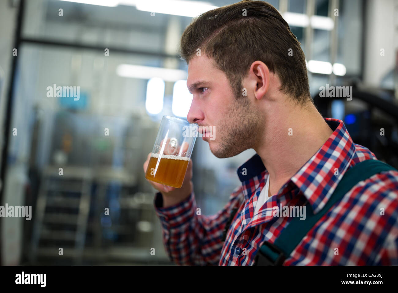 Brewer smelling beer Stock Photo - Alamy