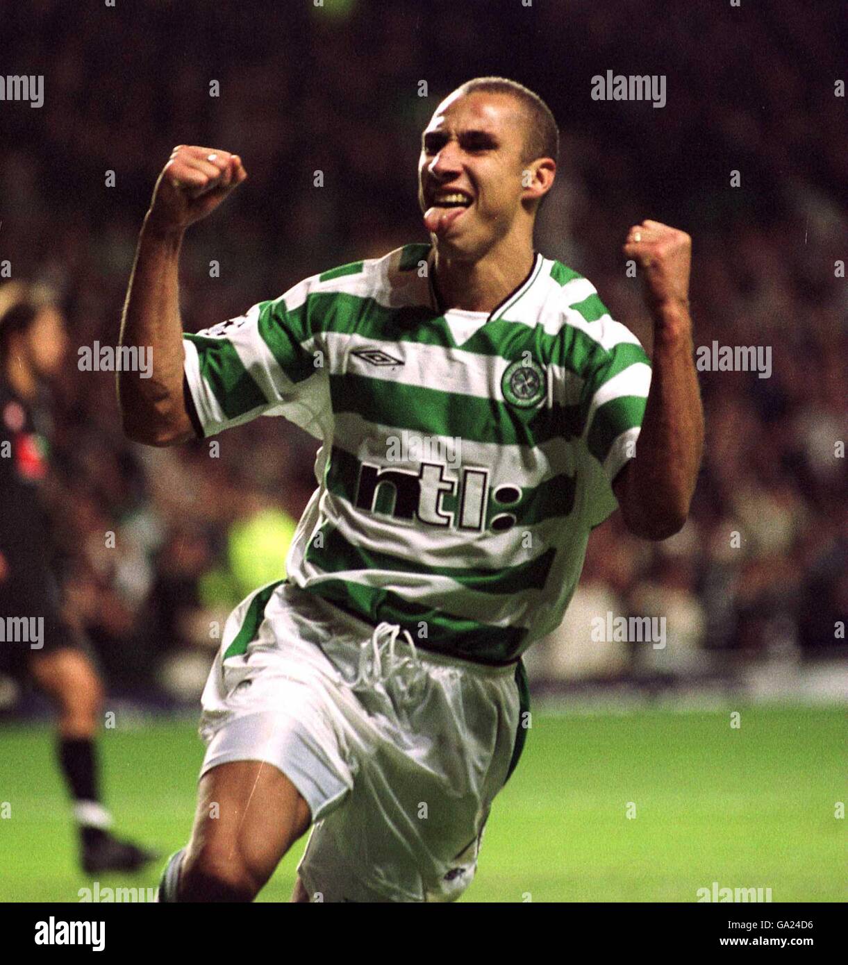 Celtic's Henrik Larsson celebrates scoring their third goal from the ...