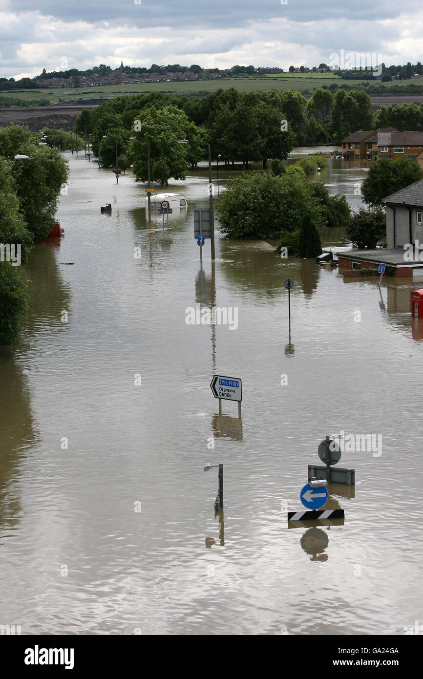 The village of Catcliffe near Sheffield which is under water after two ...