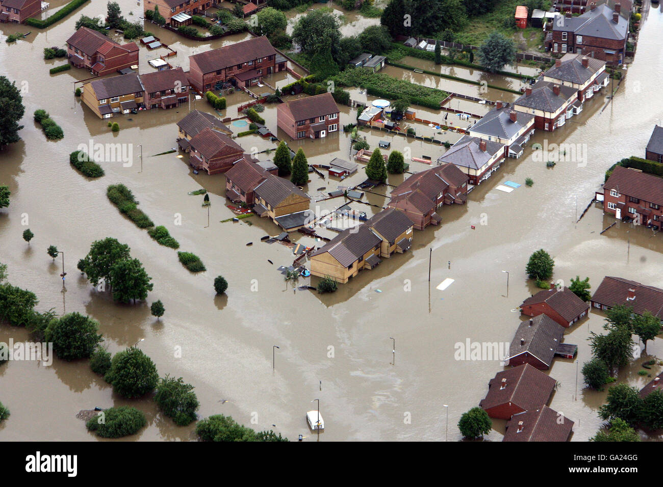 Aerial view of the village of Catcliffe near Sheffield which is under ...