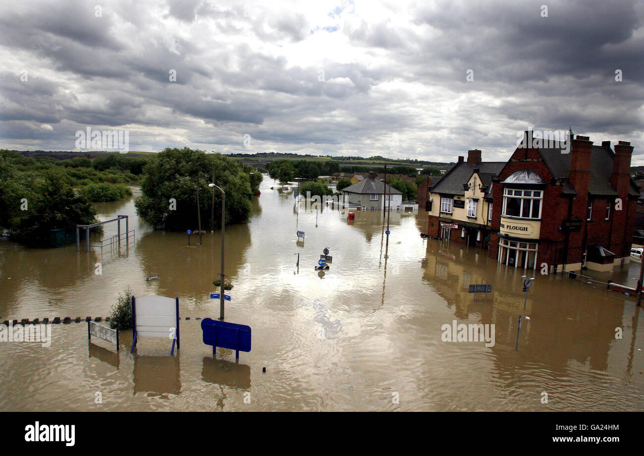 The village of Catcliffe near Sheffield which is under water after two ...