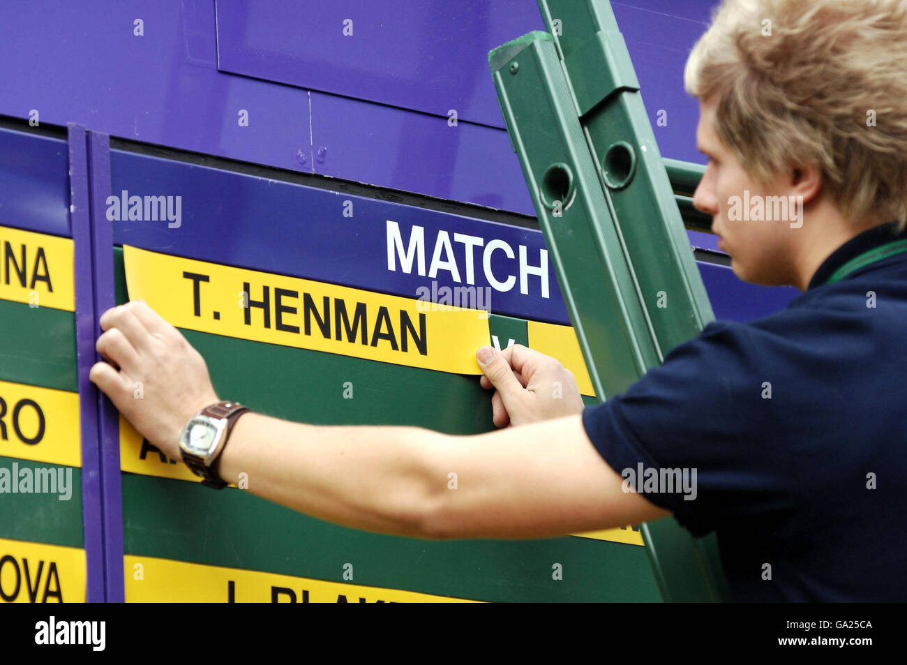 Scoreboard Operator Jonathan Chamberlain from Kent prepares the order ...