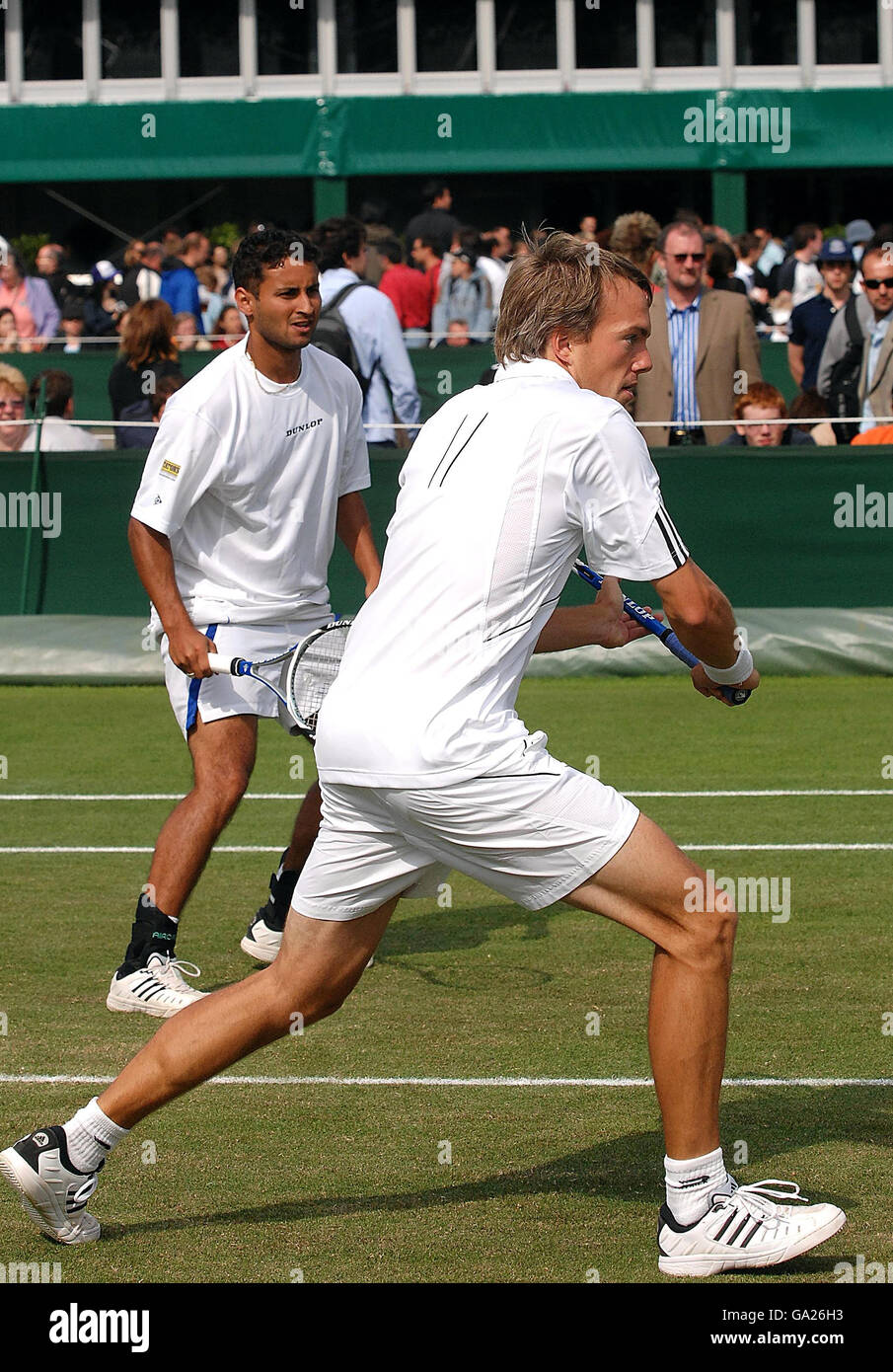 Great Britian's Neil Bamford (left) in action with partner James May ...