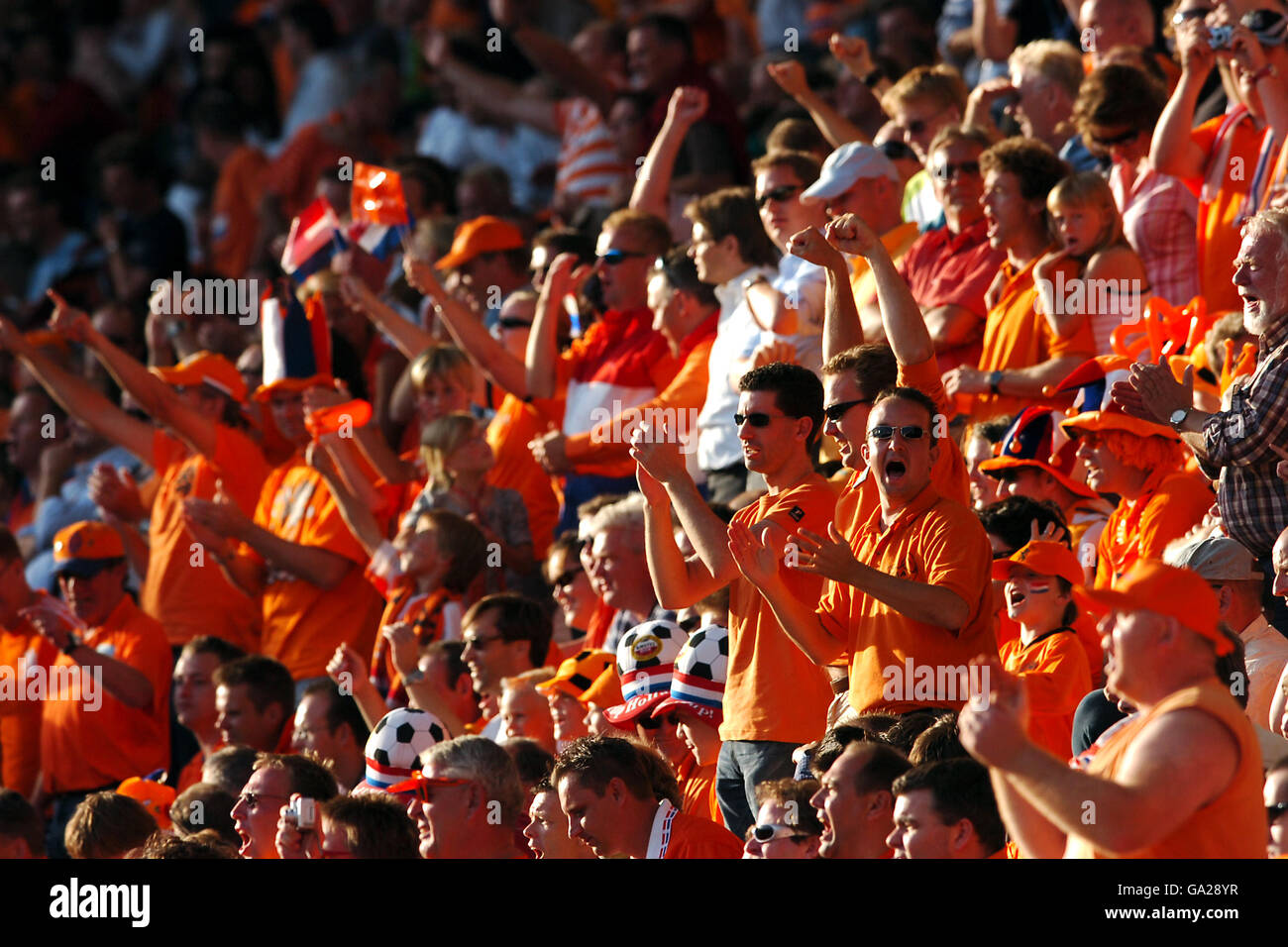 Holland fans soak up the atmosphere at the Abe Lenstra Stadium Stock ...