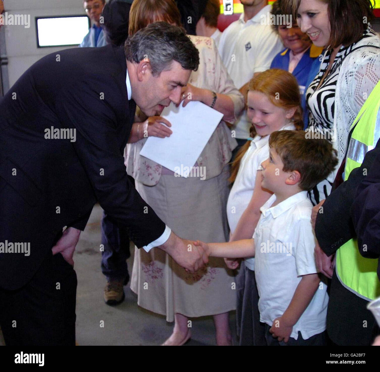 Britain's Prime Minister Gordon Brown (left) during a visit to Calvert ...