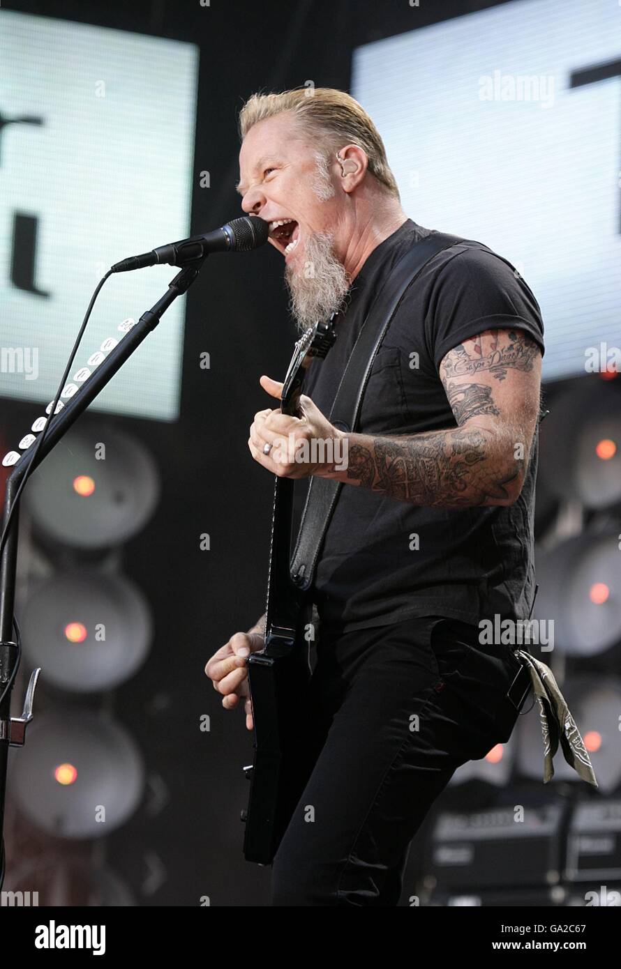 James Hetfield on stage during Metallica's performance at the charity ...