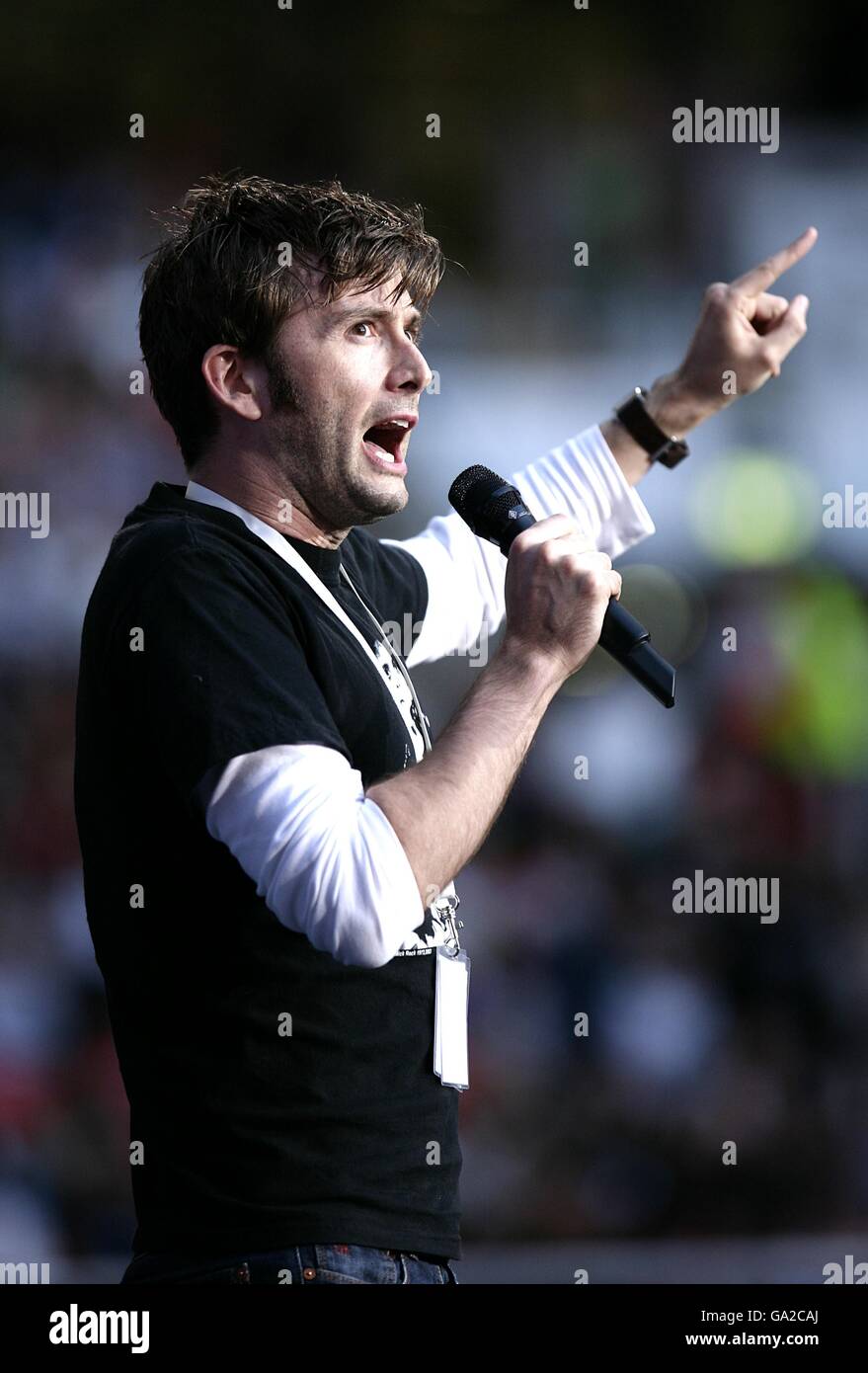 David Tennant on stage during the charity concert at Wembley Stadium ...