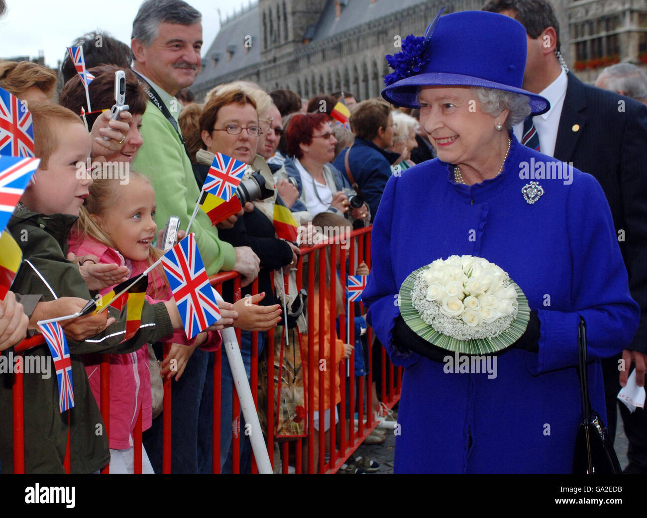 Britain's Queen Elizabeth II during a walkabout in Ypres town square ...