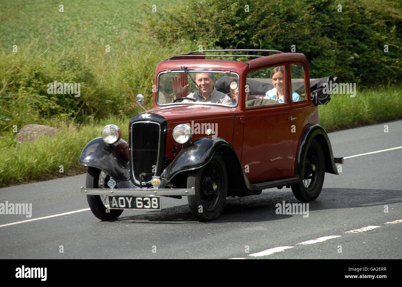Quintessentially British. A vintage car on the Yorkshire Wolds Stock ...