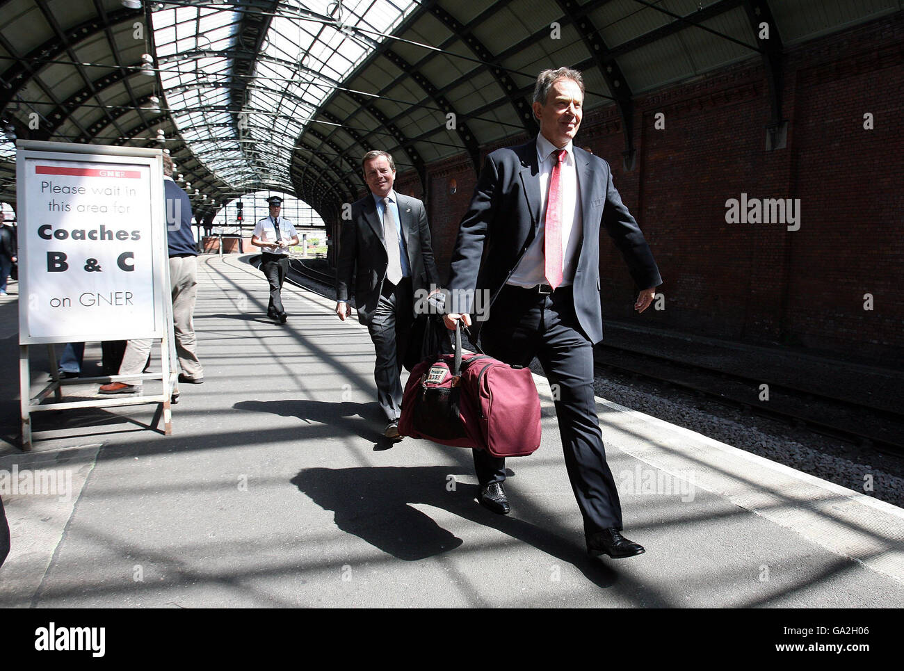 Tony Blair leaves Darlington train station on his way back to London ...
