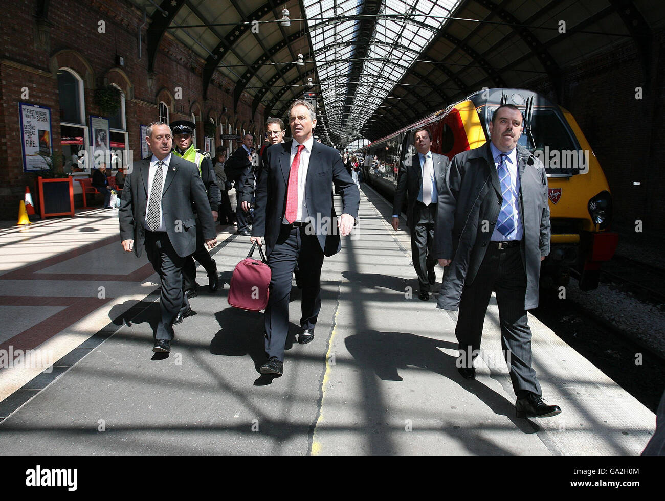 Tony Blair leaves Darlington train station on his way back to London ...