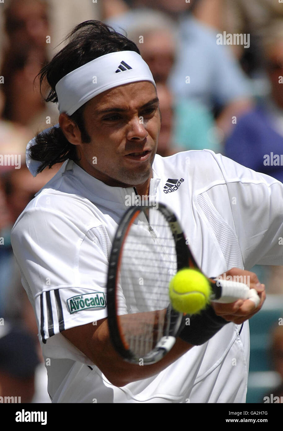 Chile's Fernando Gonzalez in action against Serbia's Janko Tipsarevic ...