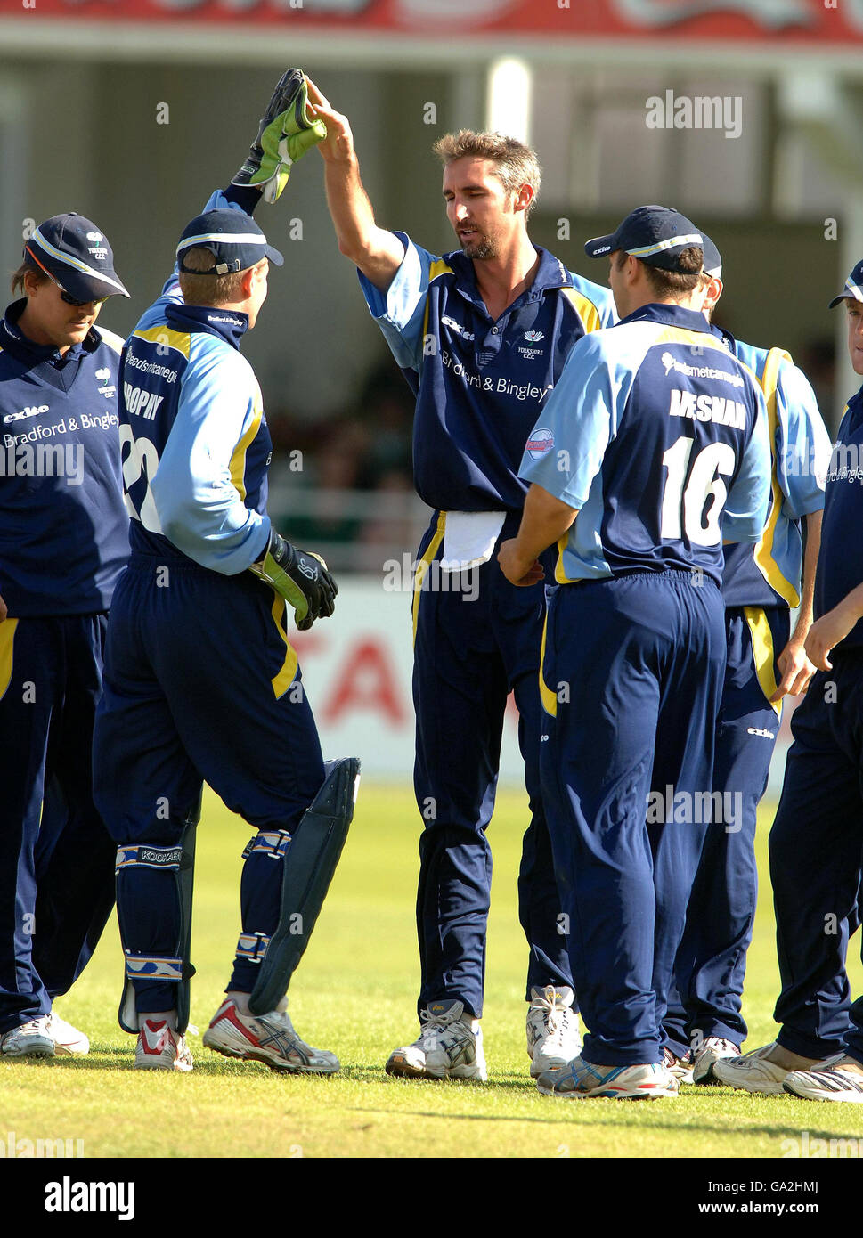 Yorkshire's Jason Gillespie celebrates taking the wicket of ...