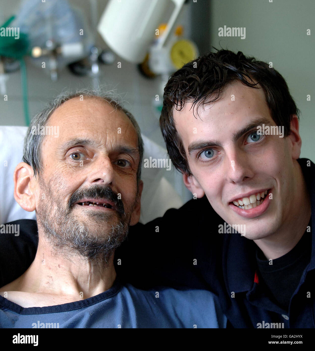 Stephen Lomas (left) with his son David in St James's Hospital, Leeds ...