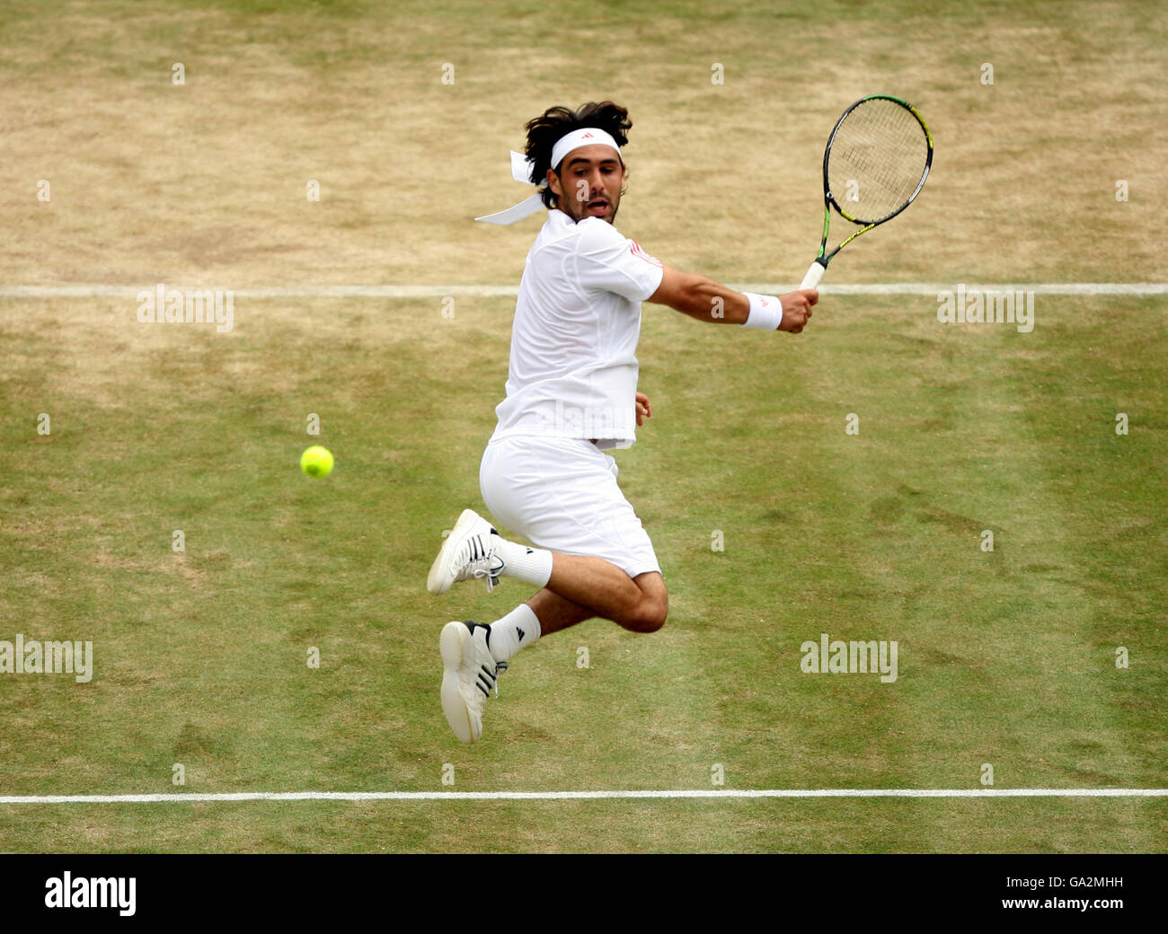 Novak djokovic in action against marcos baghdatis hi-res stock ...