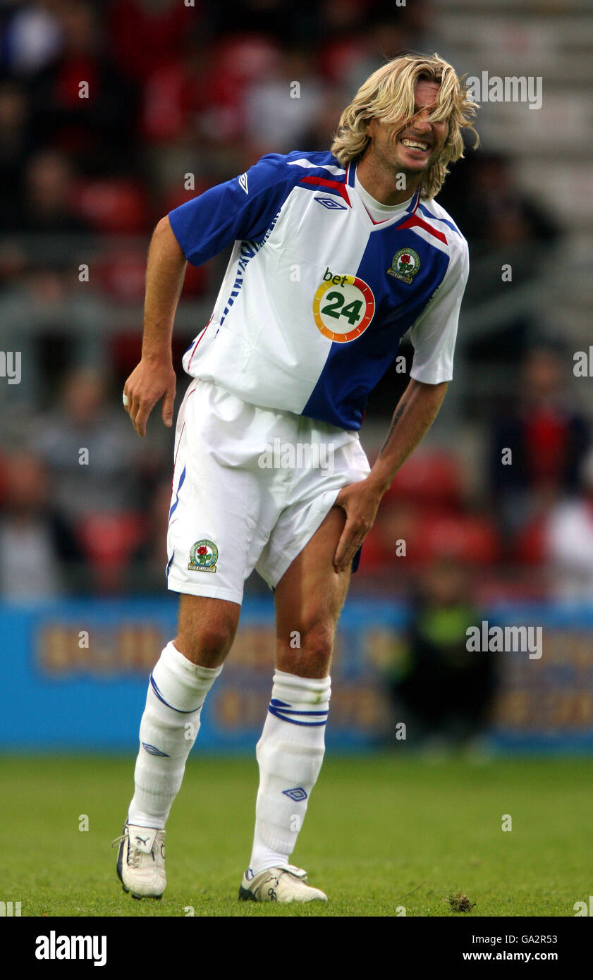 Blackburn Rovers' Robbie Savage feels the pain on his return Stock ...