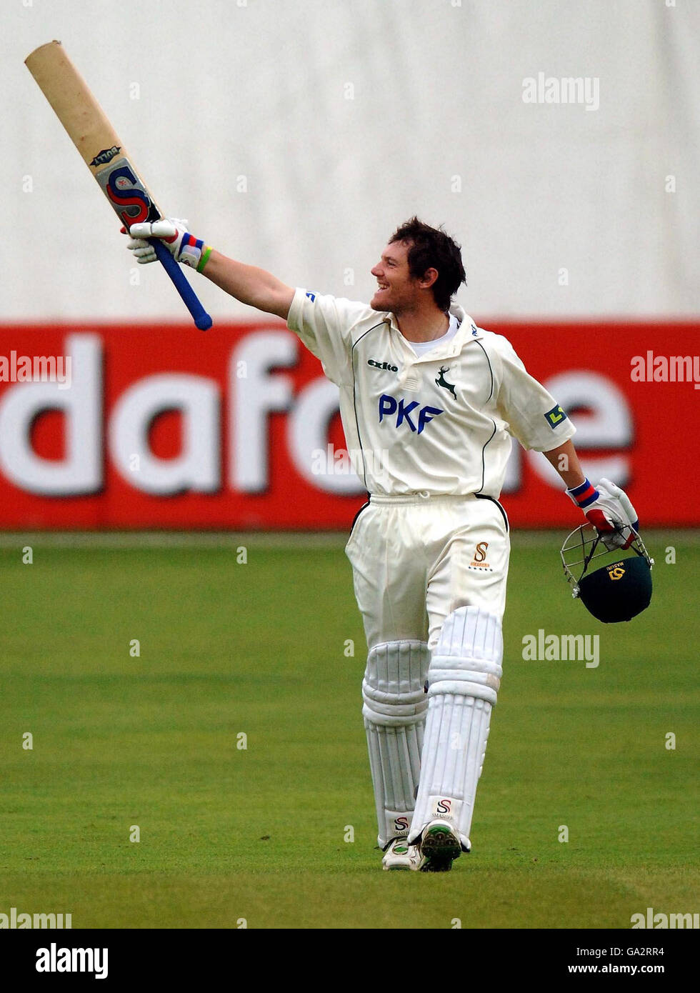 Nottinghamshire's Christopher Read celebrates reaching his 200 runs ...