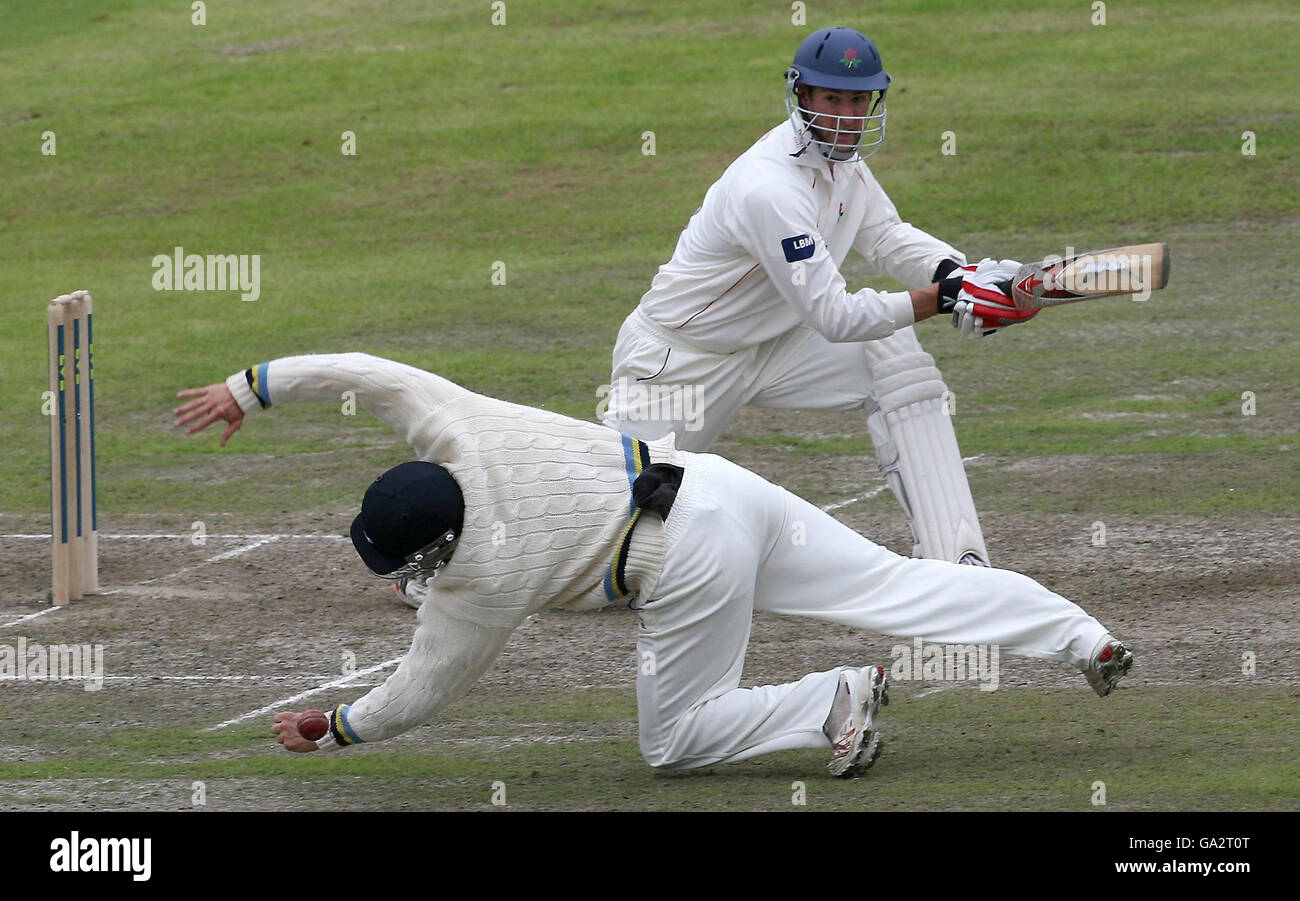 Lancashire's Mark Chilton hits past Yorkshire's Matthew Wood during the ...
