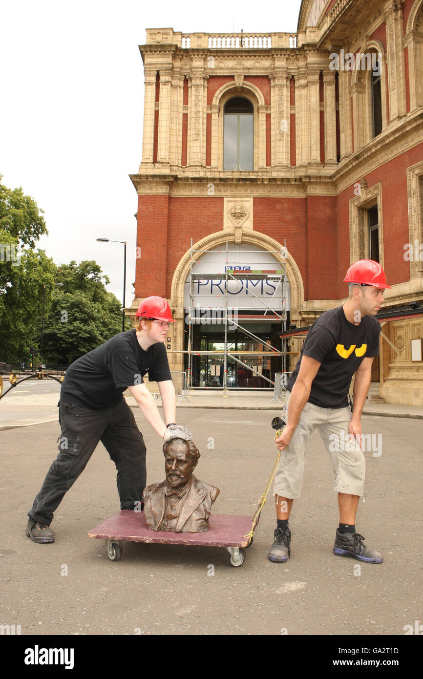 Workmen deliver the bust of Proms originator Sir Henry Wood to the ...