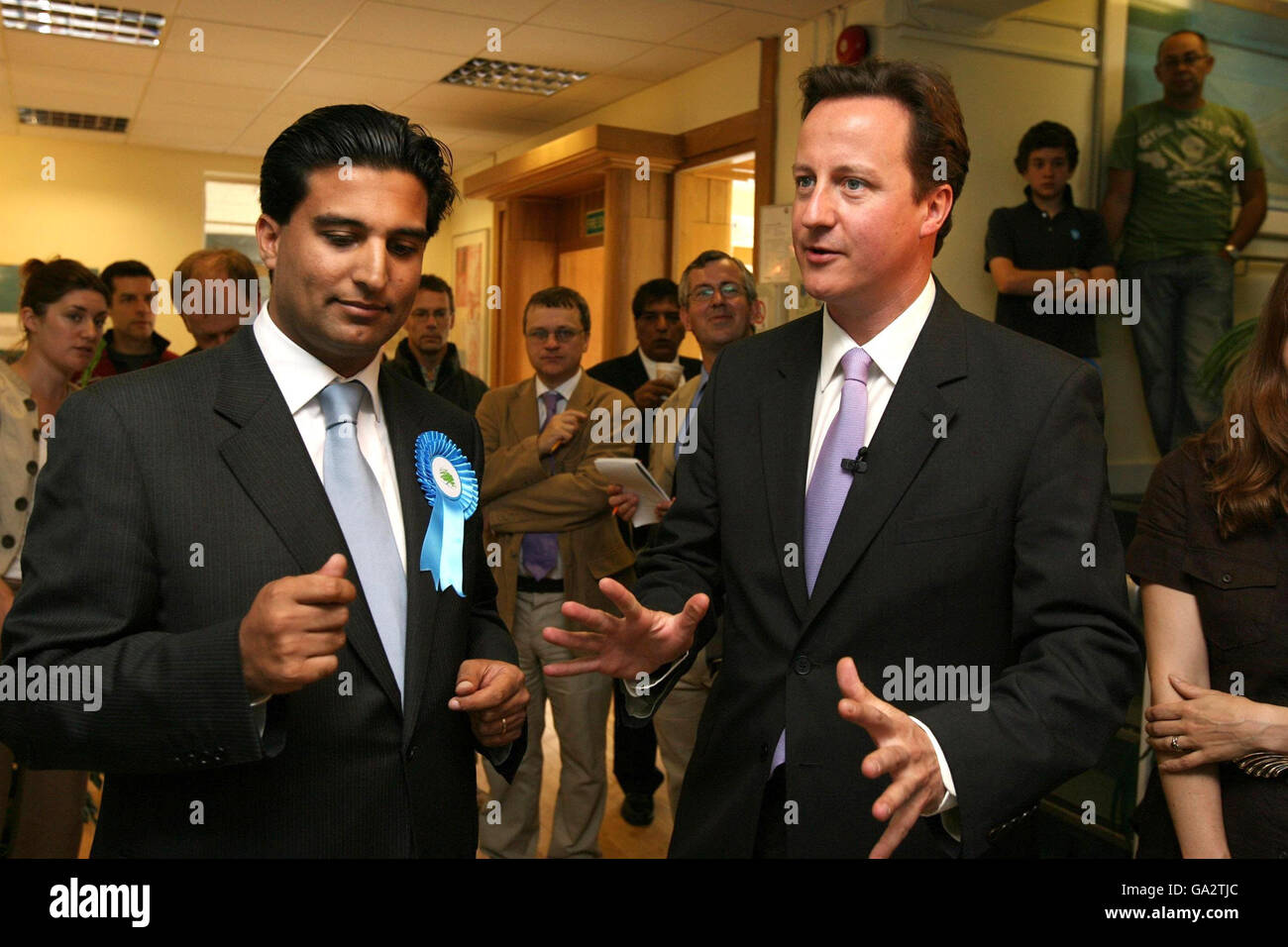 Conservative Party leader David Cameron (right) speaks with Tony Lit ...