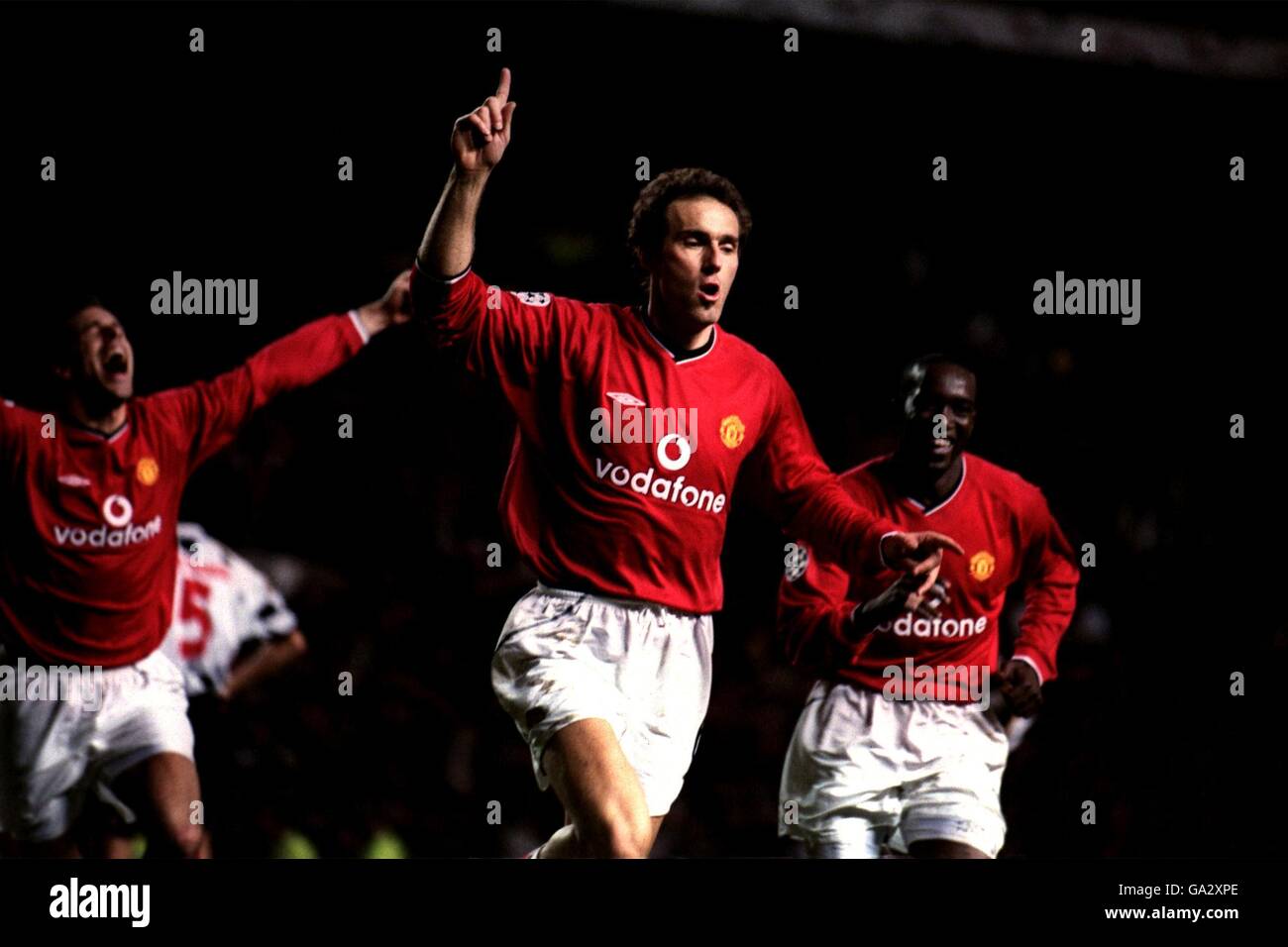 Manchester United's Laurent Blanc celebrates scoring the second goal of ...