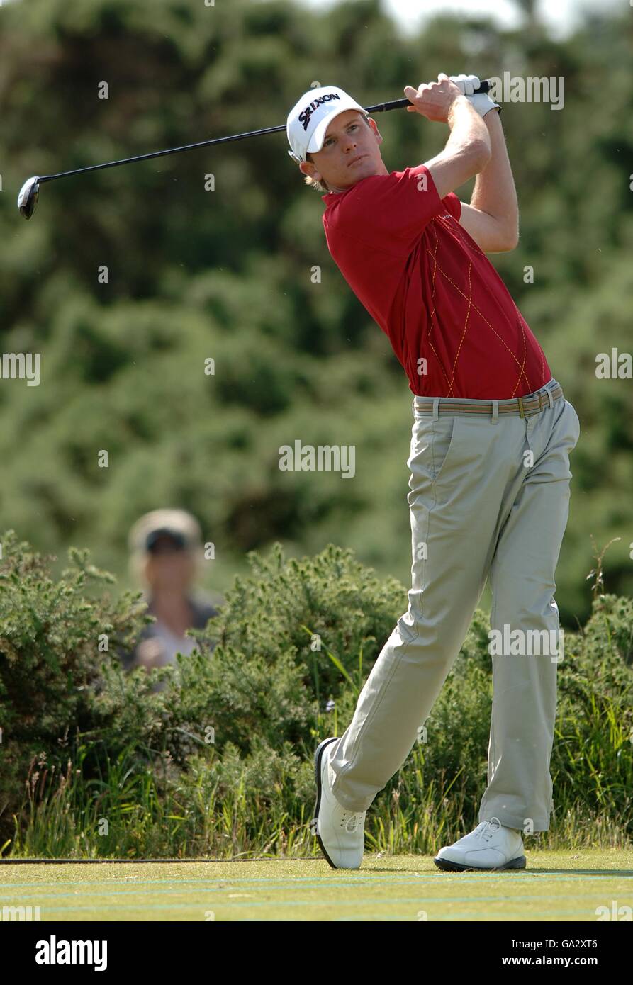 Adam Groom in action during a practice day ahead of The Open ...