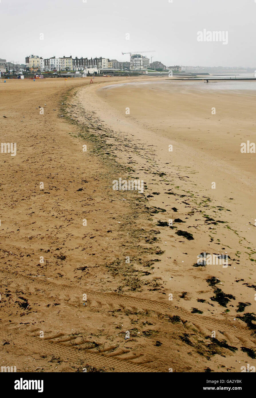 A deserted Margate beach in Kent as bad weather continues throughout ...