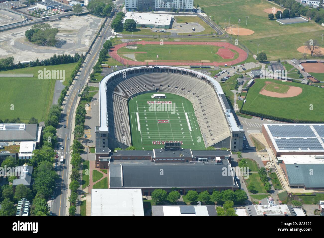 A view of the Harvard Coliseum as seen from a helicopter Stock Photo ...