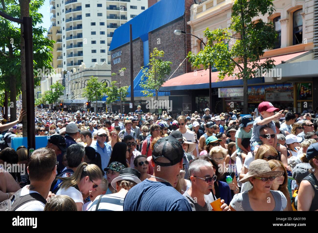 Perth,WA,Australia-February 13,2015:Crowds on the city streets at the ...