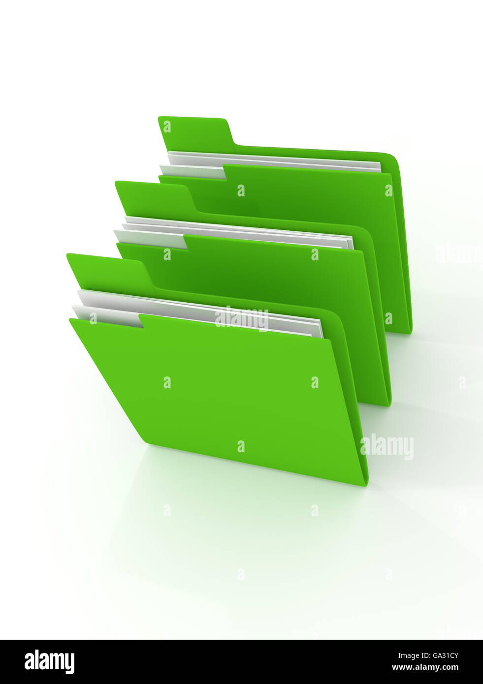 Three green folder on a white background, 3d rendering Stock Photo - Alamy