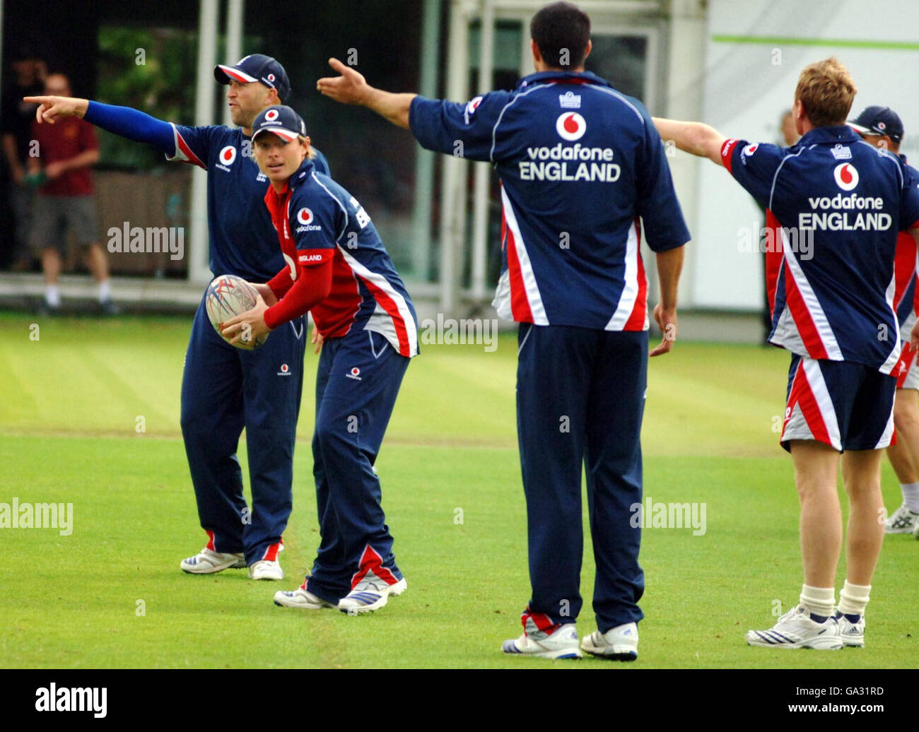 England cricket team members play a game of touch rugby during a nets ...