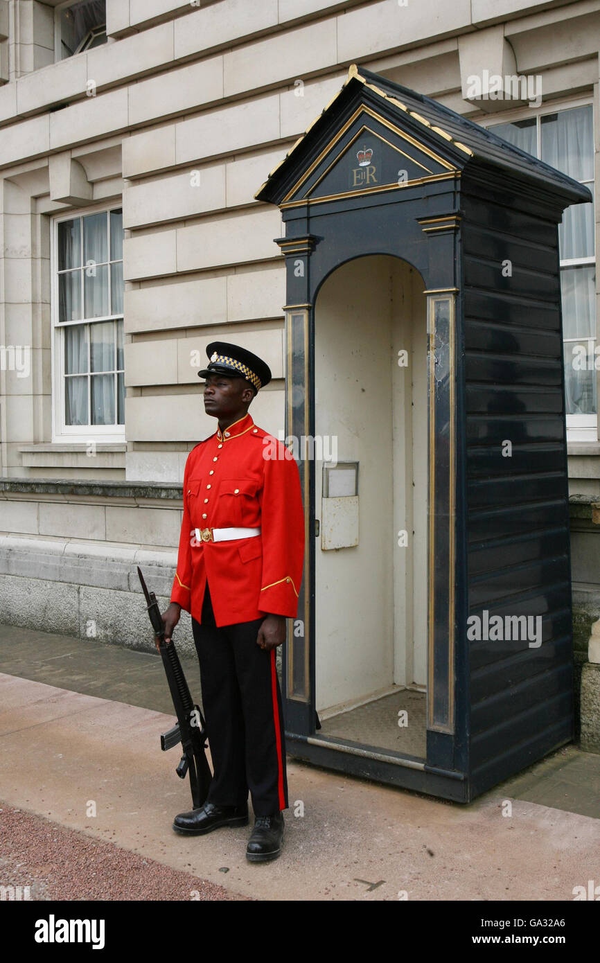A soldier from the 1st Battalion Jamaican Regiment stands on guard by a ...