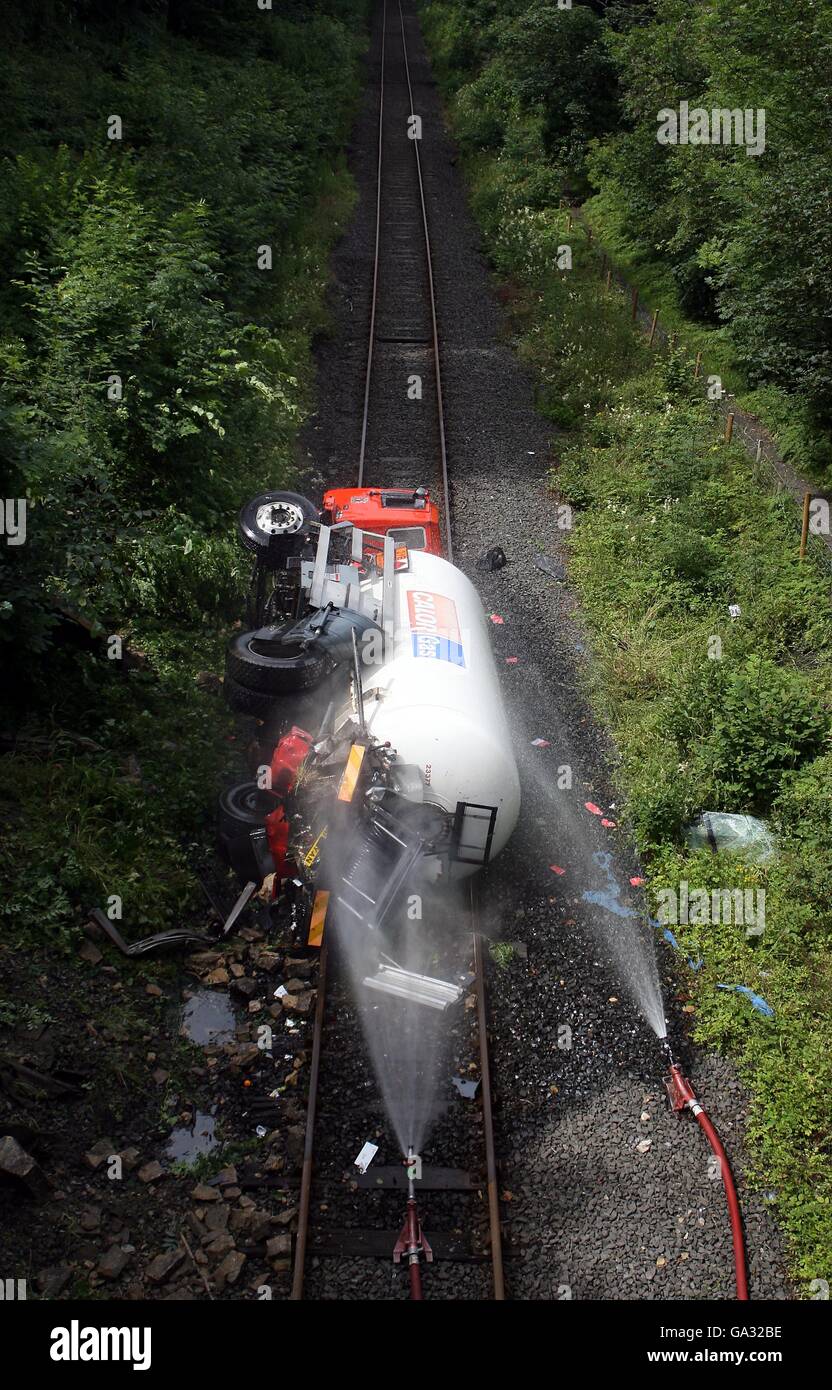 Gas tanker accident Stock Photo - Alamy
