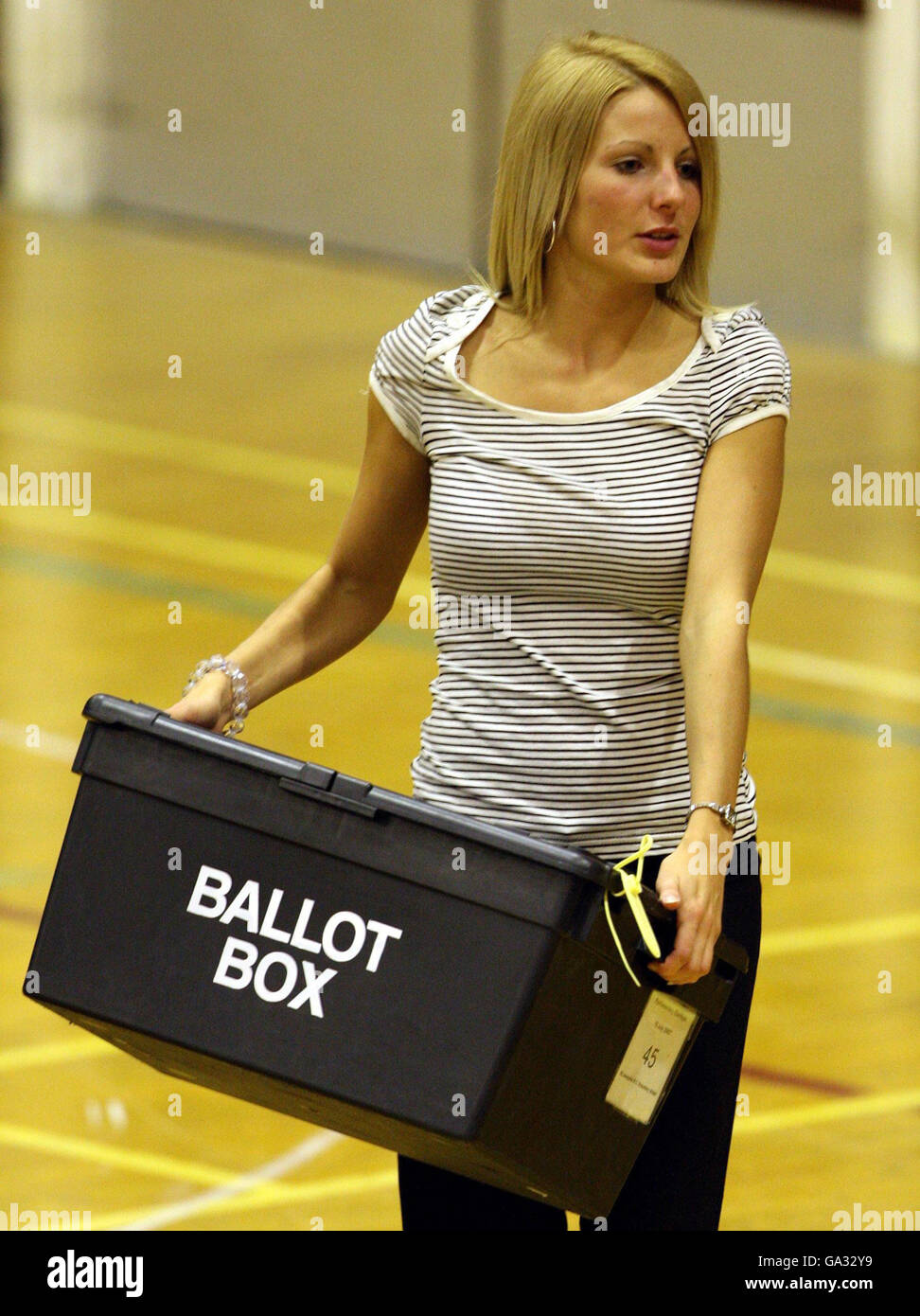 Ballot box's are carried in to be counted for the Sedgefield By ...