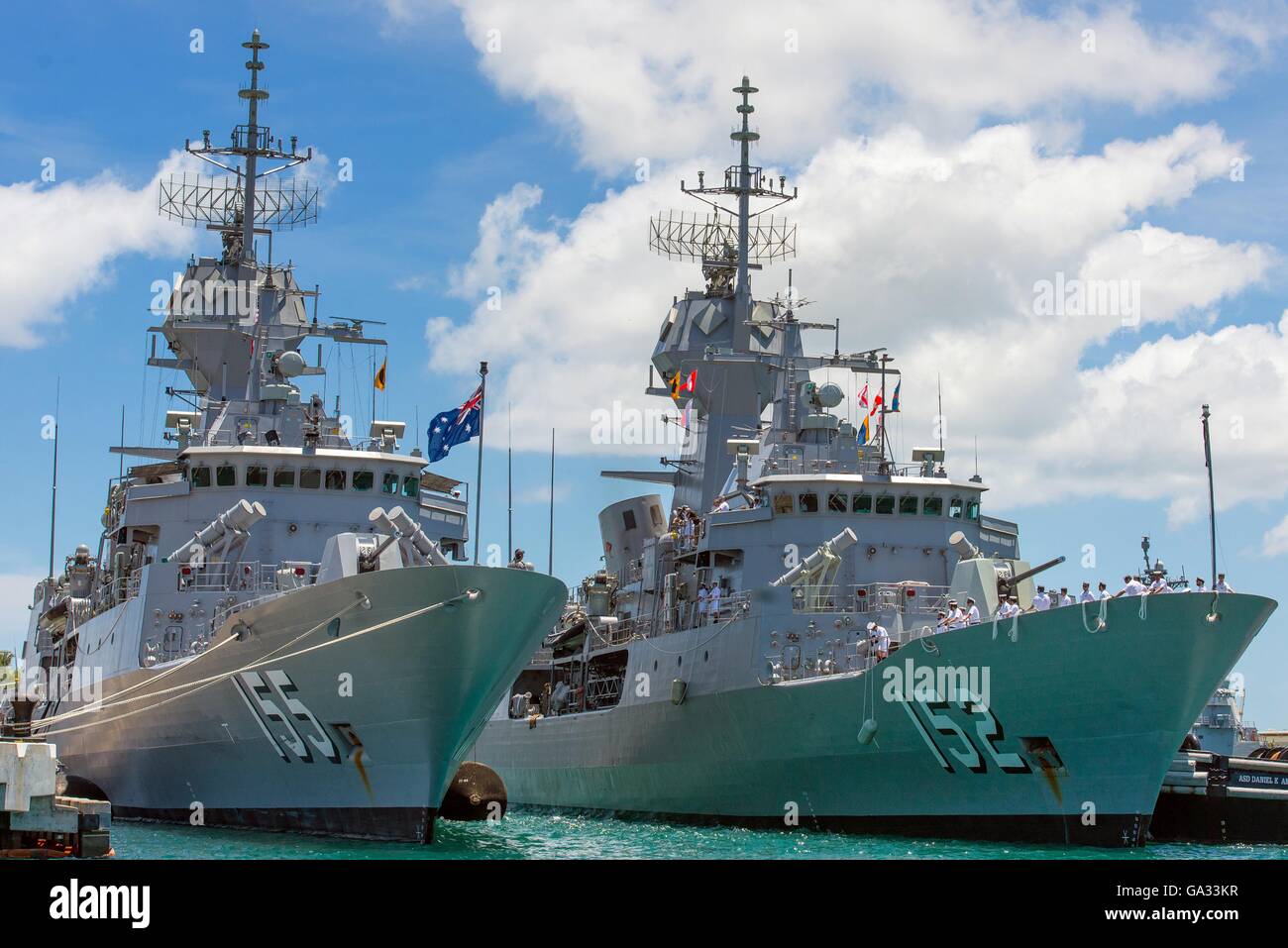The Royal Australian Navy Anzac-class frigates HMAS Ballarat, left, and ...