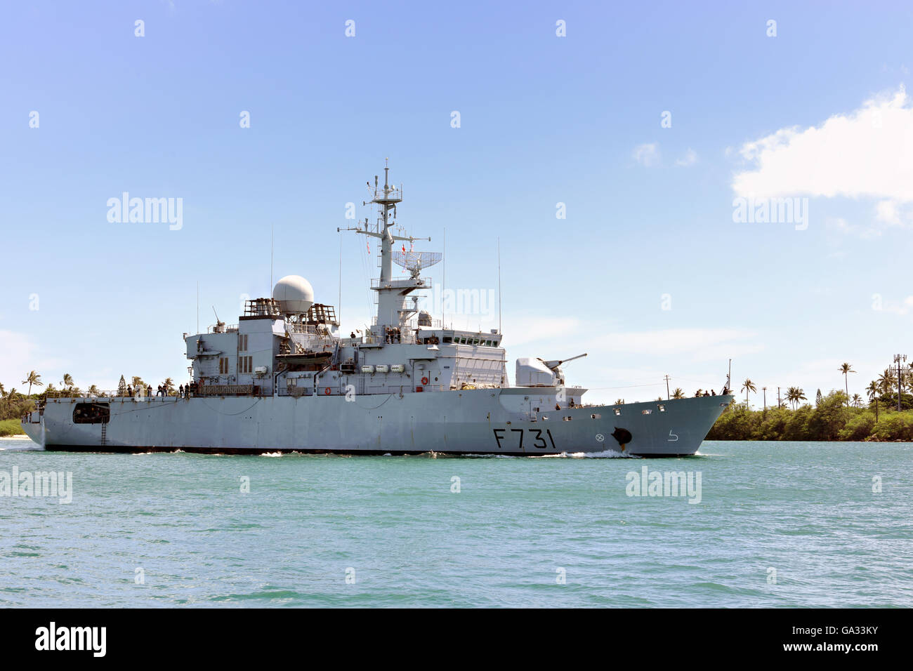 The French Navy Floreal class frigate FS Prairial steams into Pearl ...