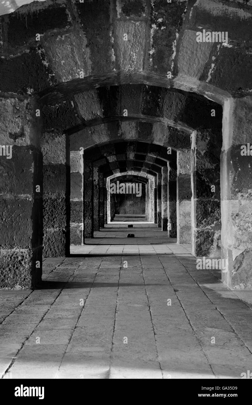 Black and White Ancient Castle Passageway Stock Photo - Alamy