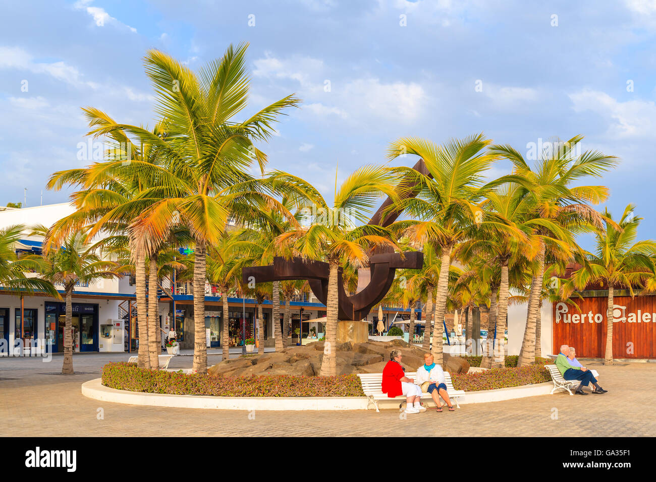 PUERTO CALERO MARINA, LANZAROTE ISLAND - JAN 12, 2015: square with palm ...