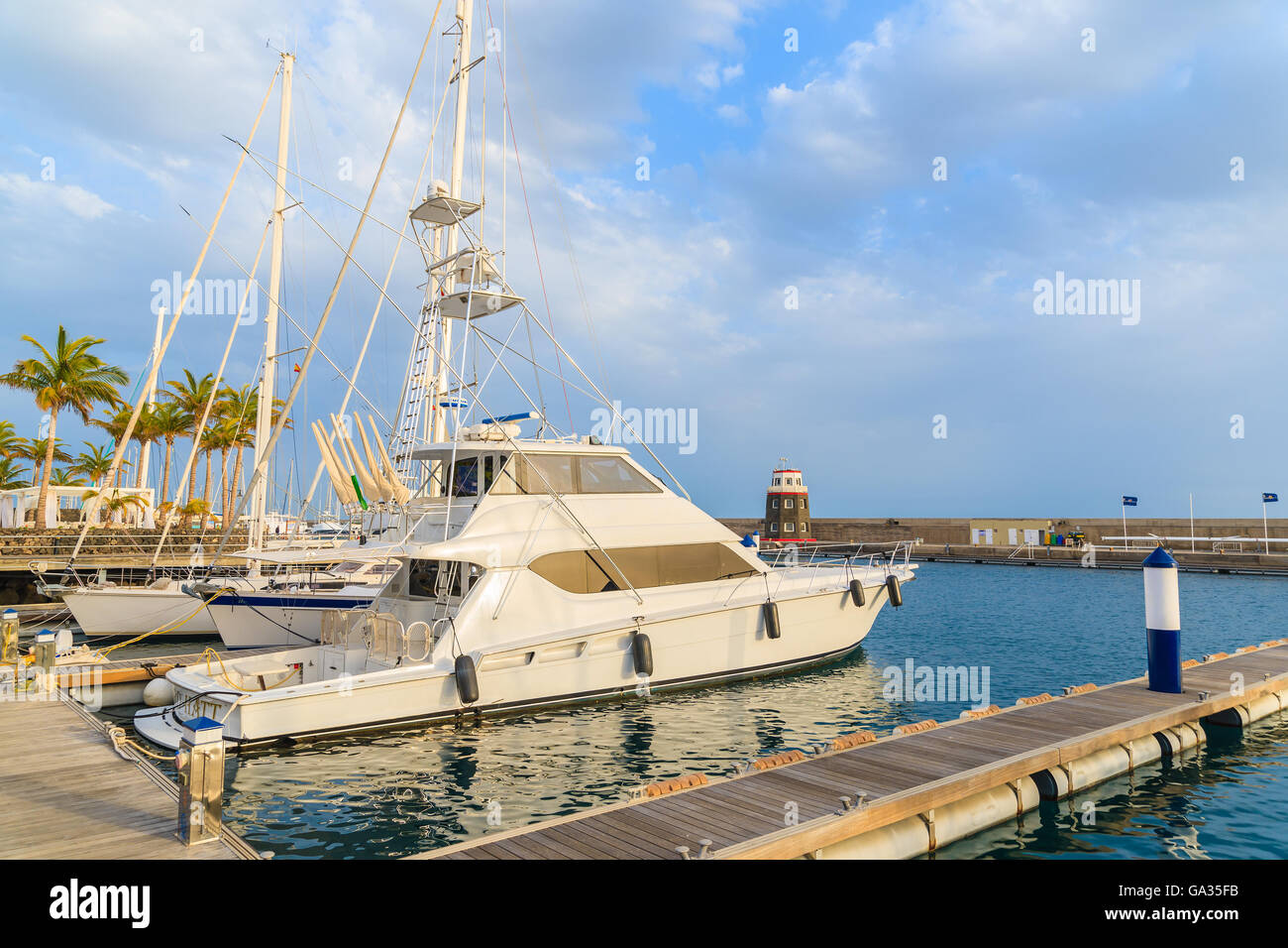 PUERTO CALERO MARINA, LANZAROTE ISLAND - JAN 17, 2015: luxury boat in ...