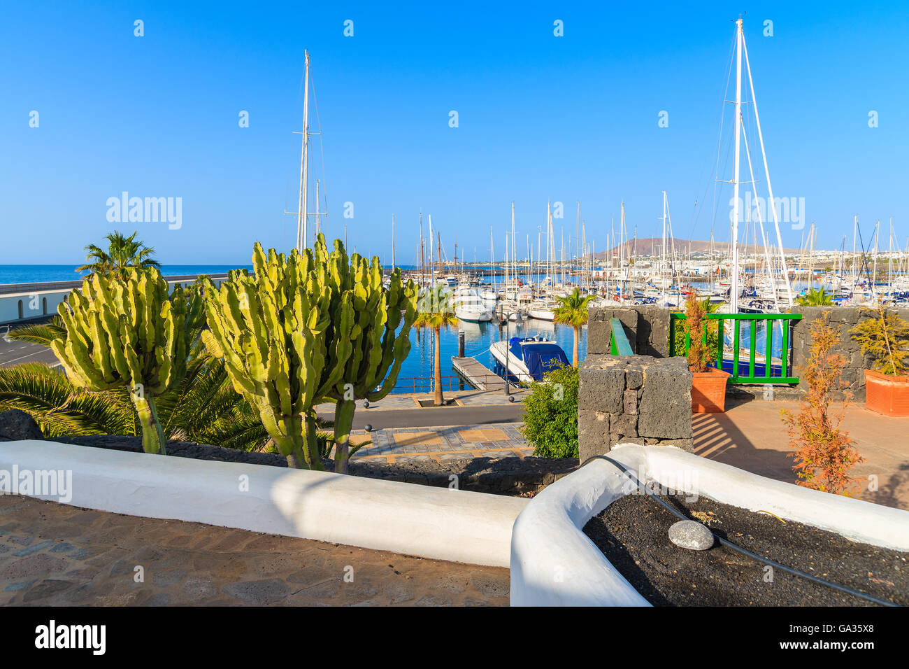 View of marina Rubicon with yacht boats, Lanzarote island, Spain Stock ...