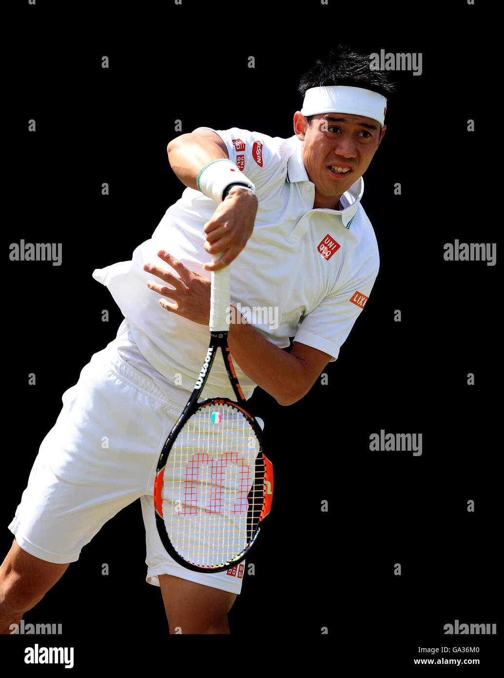 Kei Nishikori in action against Andrey Kuznetsov on day six of the ...