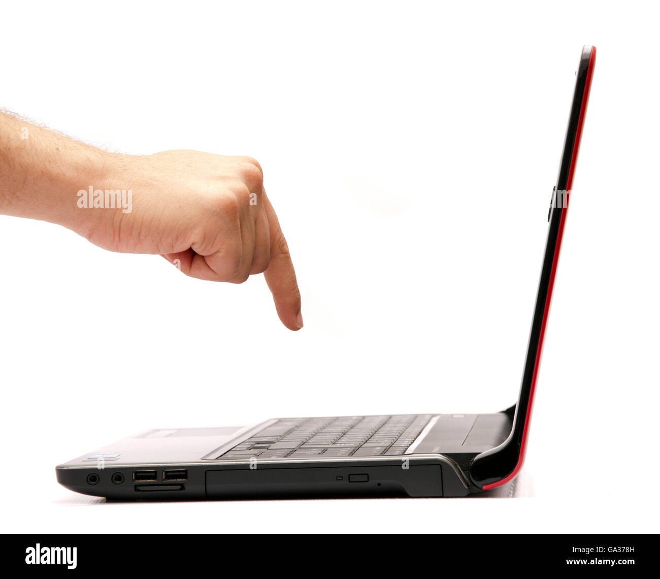 Male Hand Using Open Laptop Stock Photo - Alamy