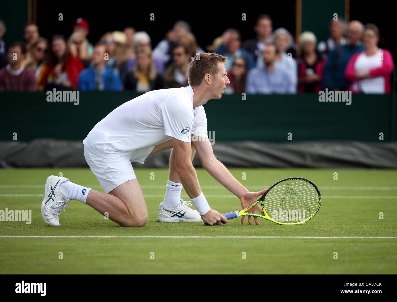 Jonathan Marry in action during his men's doubles match on day six of ...