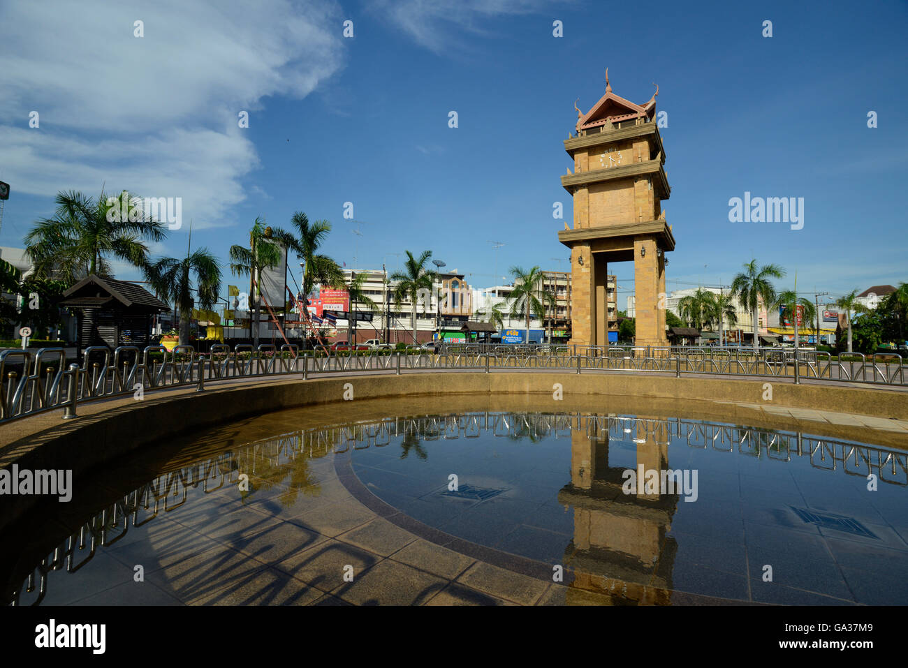 the clock tower in the citysquare of the city Amnat Charoen in the Provinz Amnat Charoen in the ...