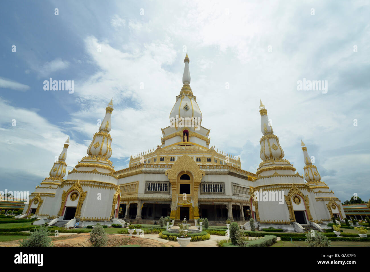 the large Temple or Chedi Phra Maha Chedi Chai Mongkhon on a hill near ...