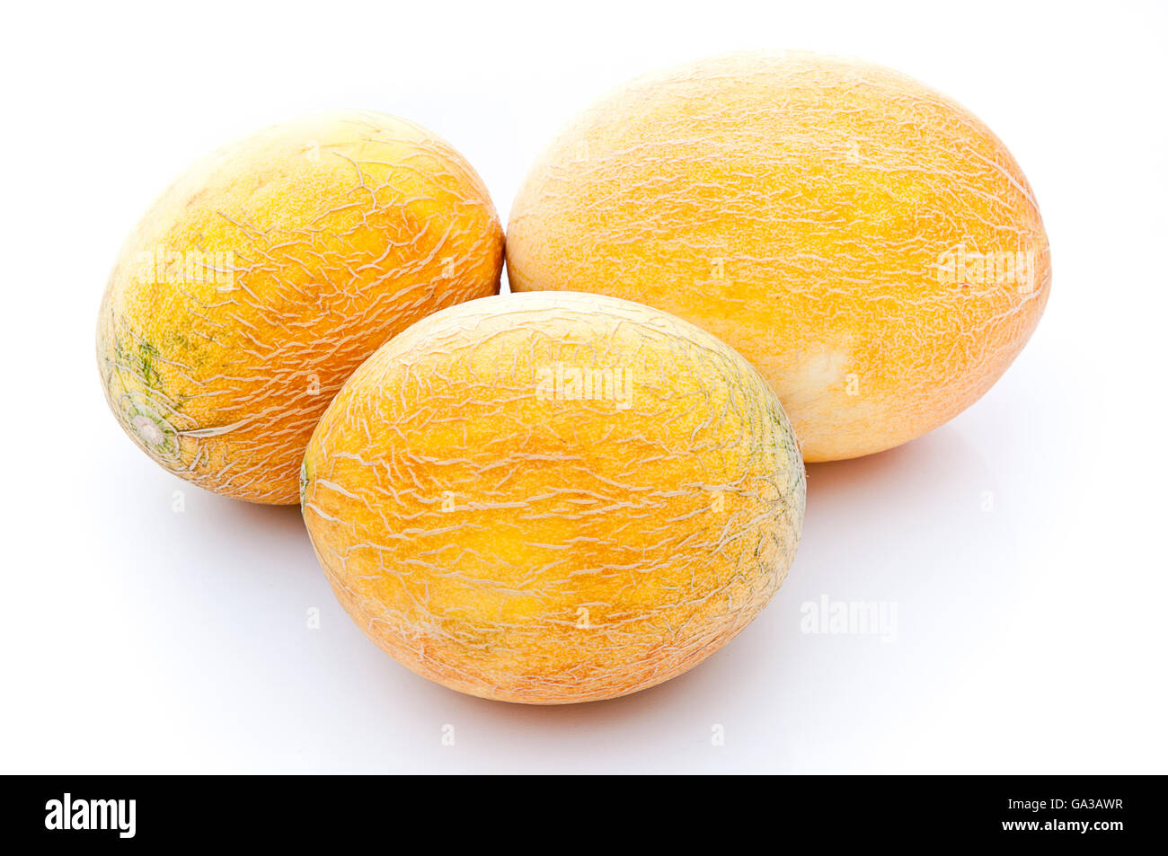 Three Yellow Melons Isolated on White Background Stock Photo - Alamy