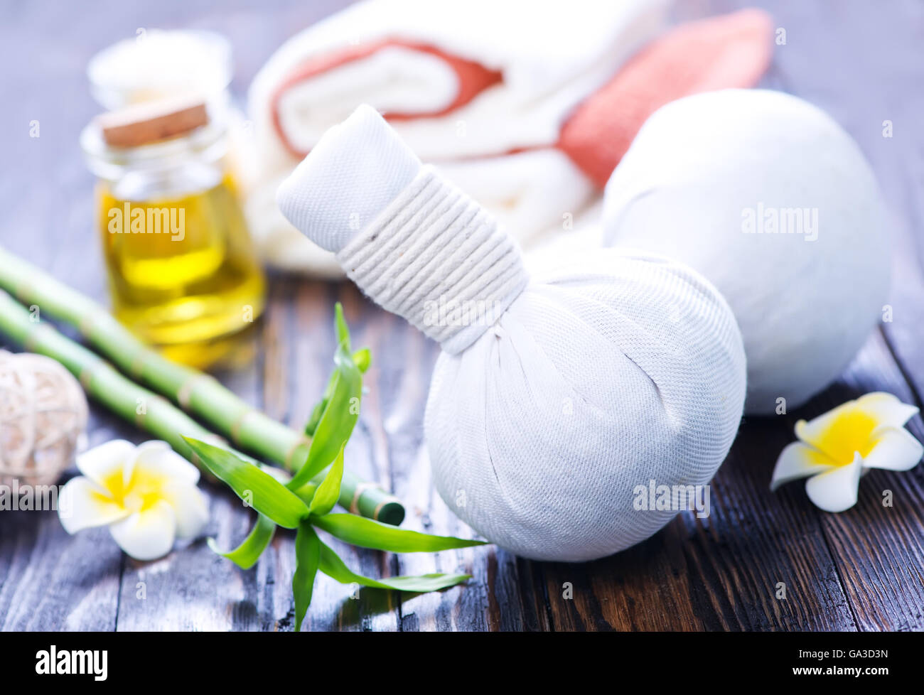 objects for massage or spa on a table Stock Photo - Alamy