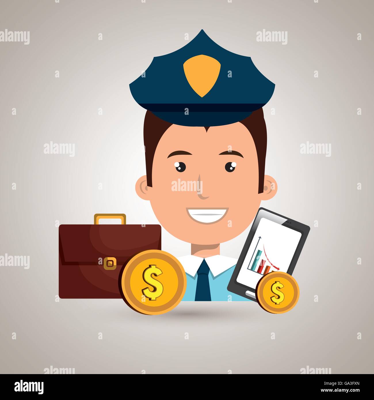 police with portfolio and coins isolated icon design Stock Vector Image ...