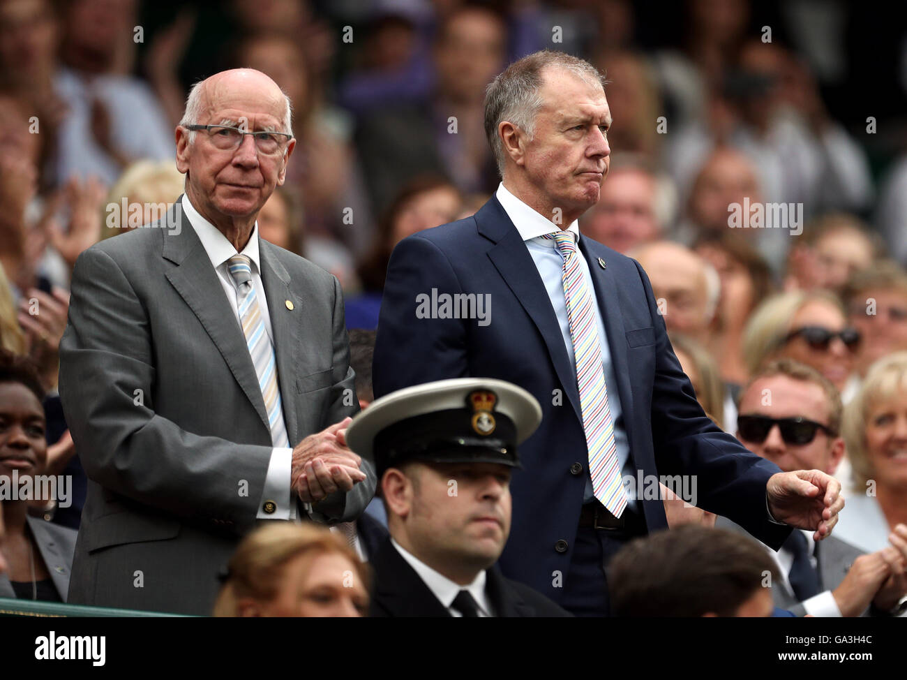 Sir Bobby Charlton (left) and Sir Geoff Hurst on day Six of the ...