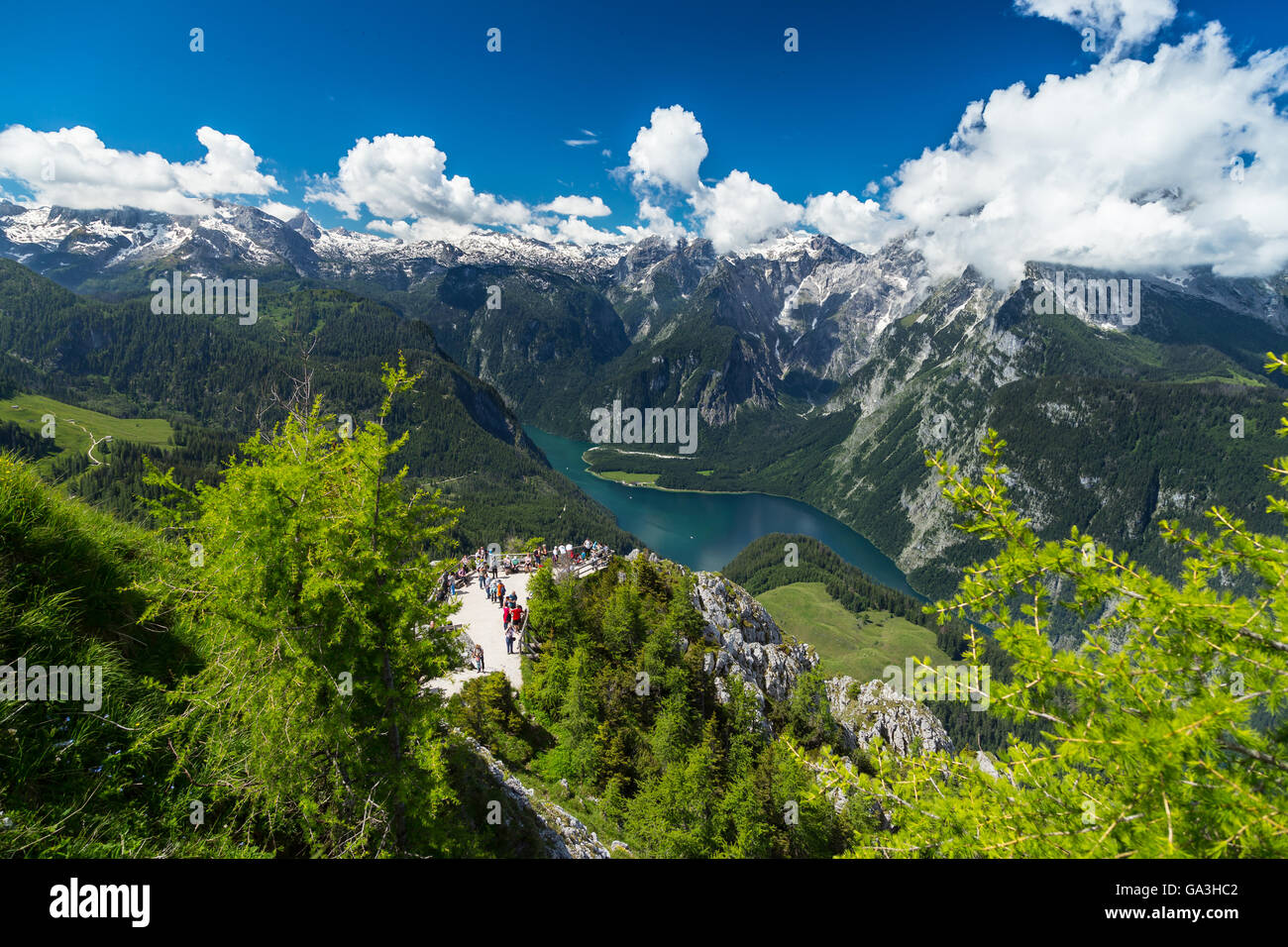 view from the top of jenner mountain at the koenigssee in the bavarian ...